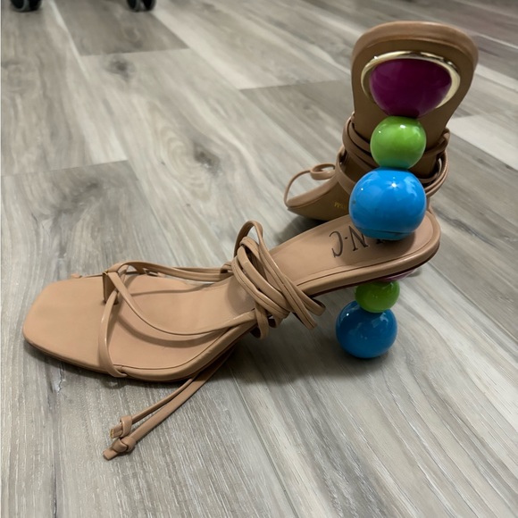 Shoes | Tie Up The Leg Tan Sandal Pumps With Bubble Gum Heel | Poshmark